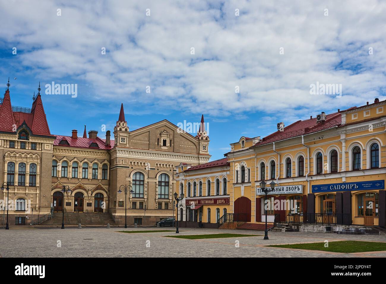Russia, Rybinsk, June 2022. The main square of the city with an elegant ...
