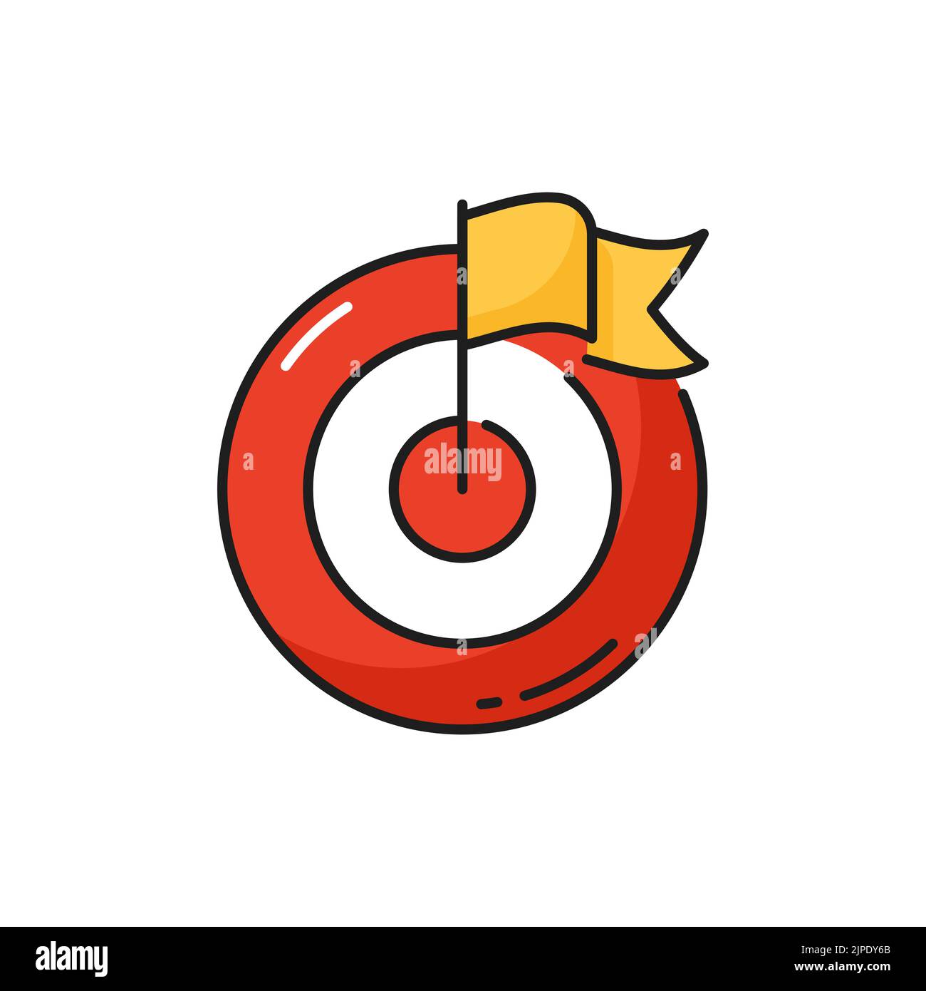 Business competition win color outline icon with flag in target. Goals ...
