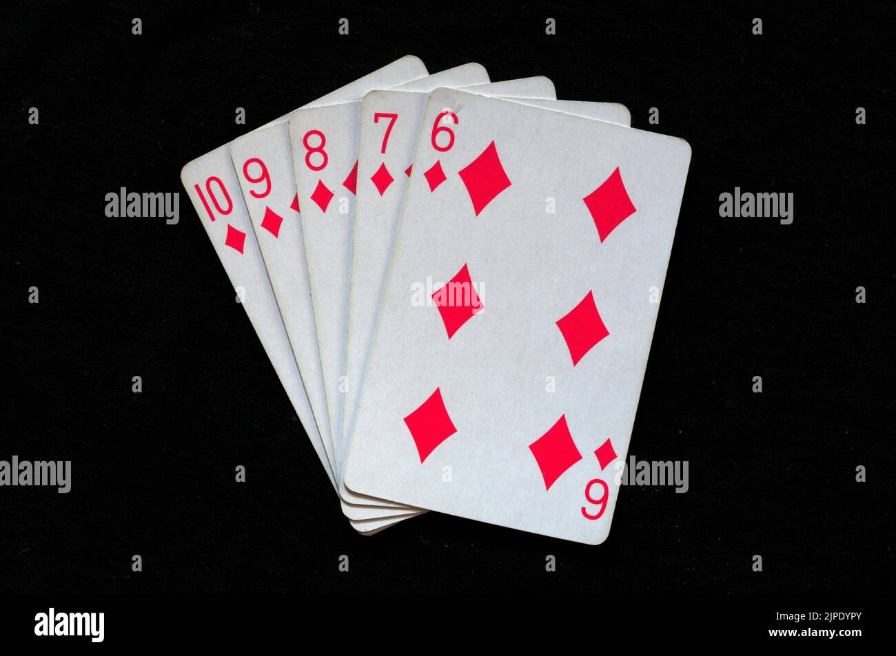 playing cards run of diamonds 6,7,8,9,10 Stock Photo - Alamy
