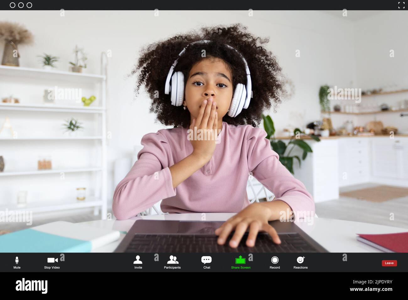 Surprised african american kid having video call with friend Stock ...
