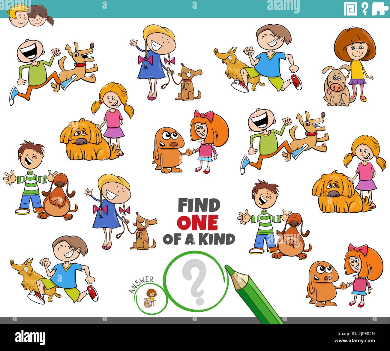 Cartoon illustration of find one of a kind picture educational game ...