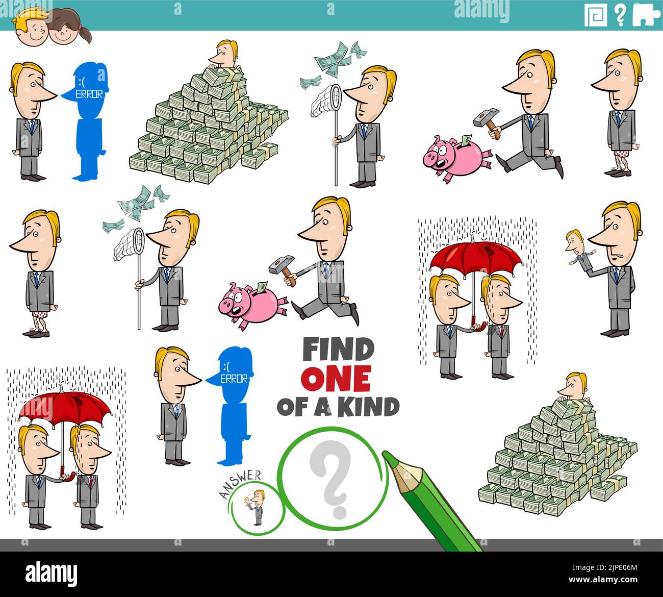 Cartoon illustration of find one of a kind picture educational game ...