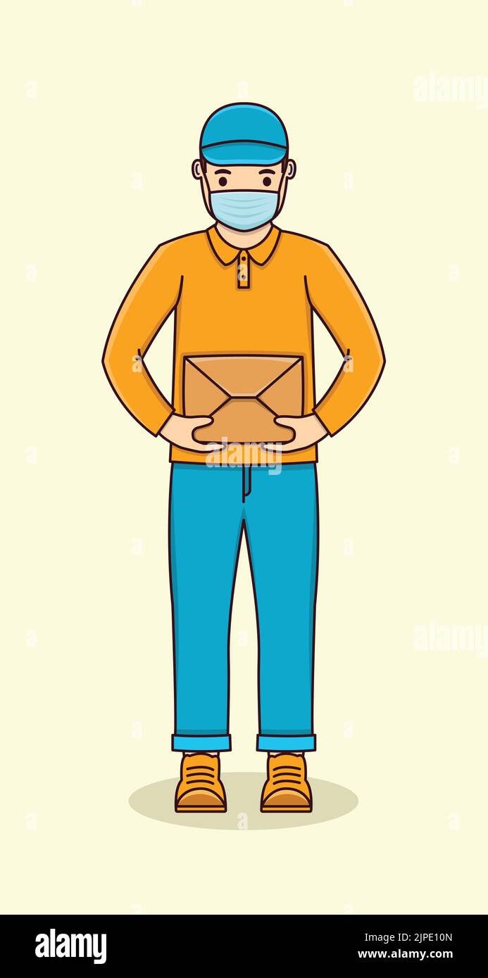 A postman delivering a package while wearing a mask Stock Vector Image ...