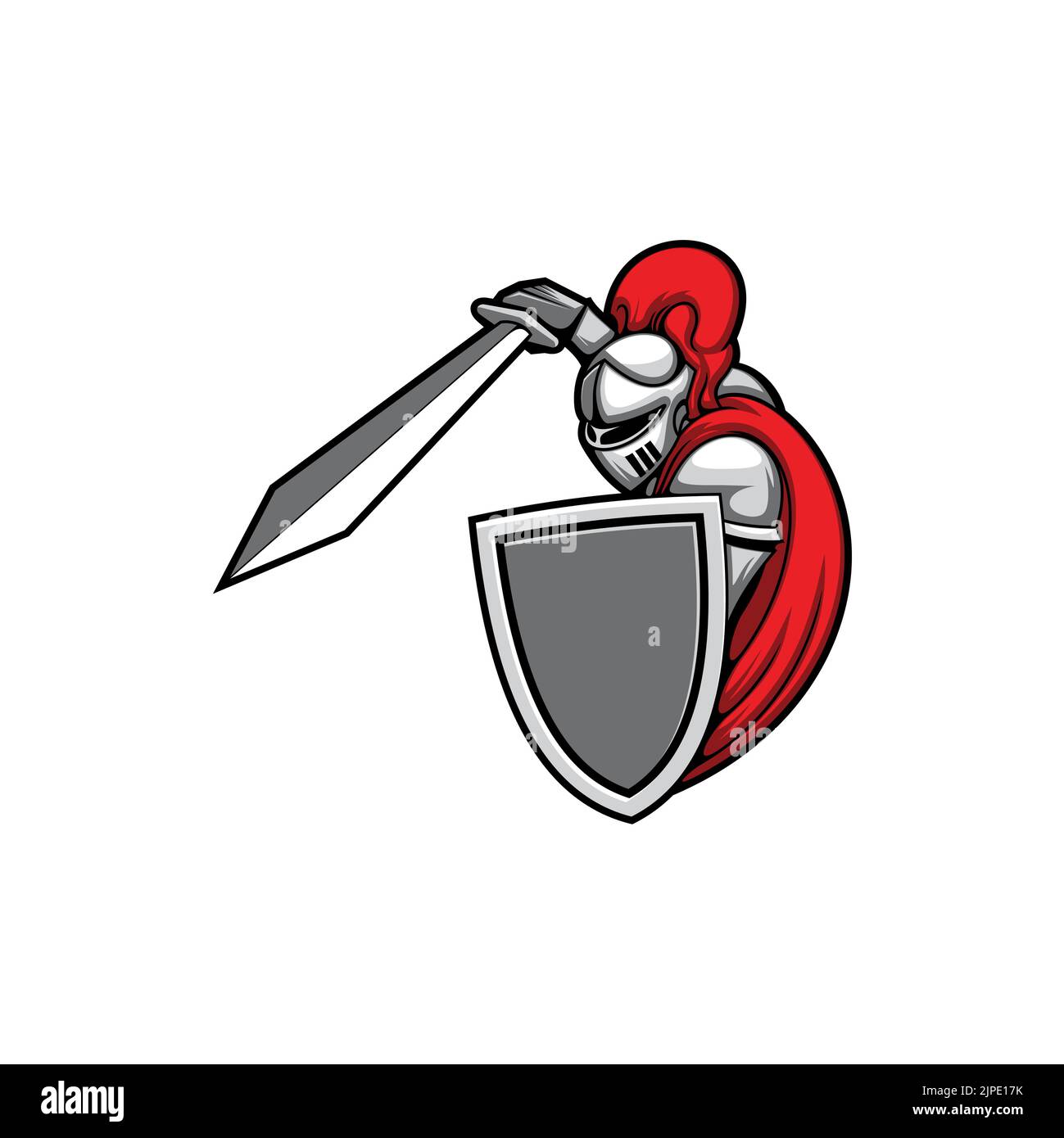 Knight with sword and shield ready to attack isolated medieval armour ...