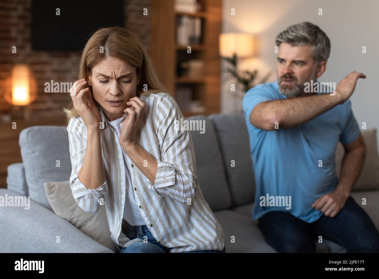 Aggressive nervous middle aged caucasian man with beard scolds and ...