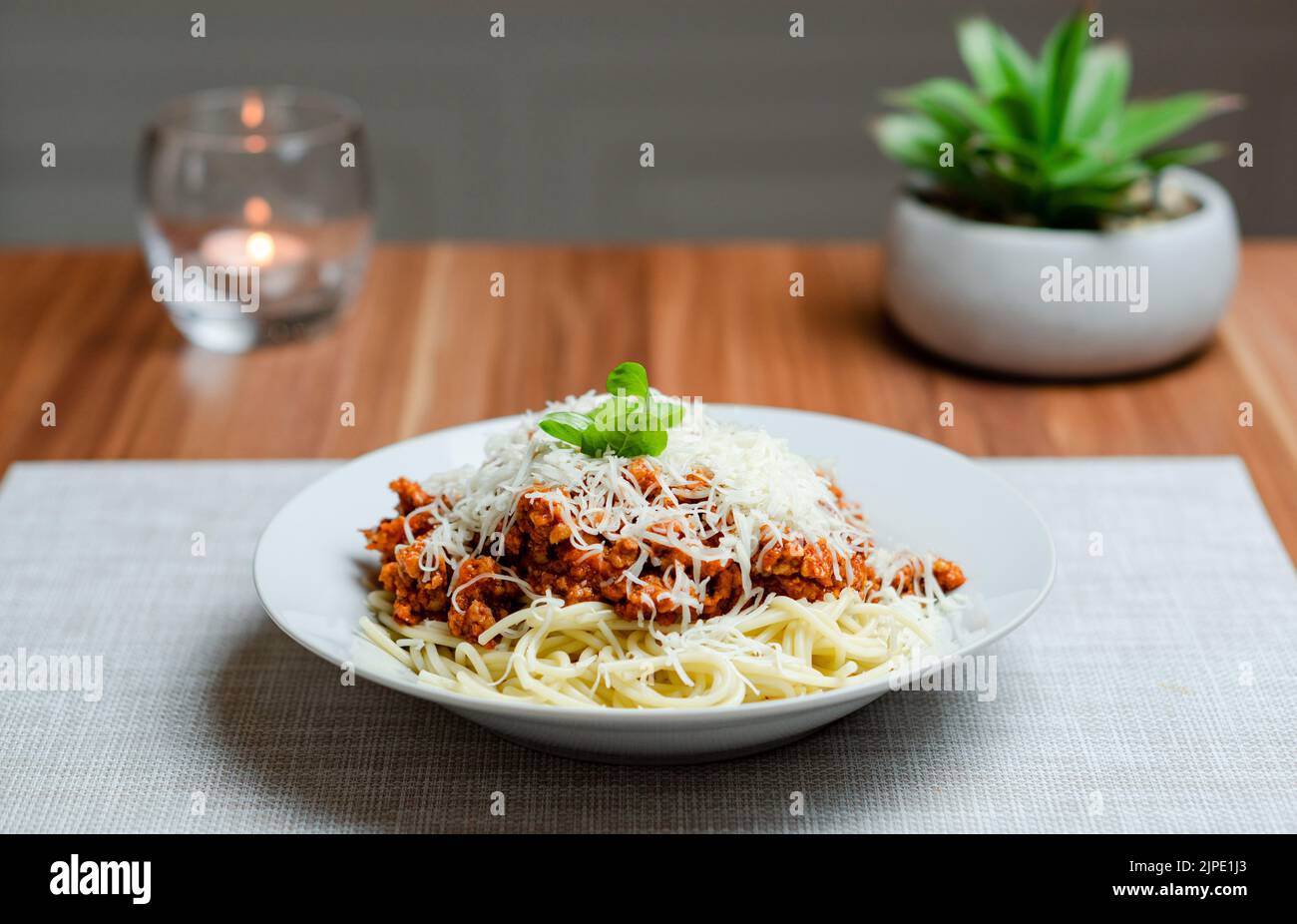 Spaghetti Bolognese In a Restaurant With Beautiful Background Stock ...