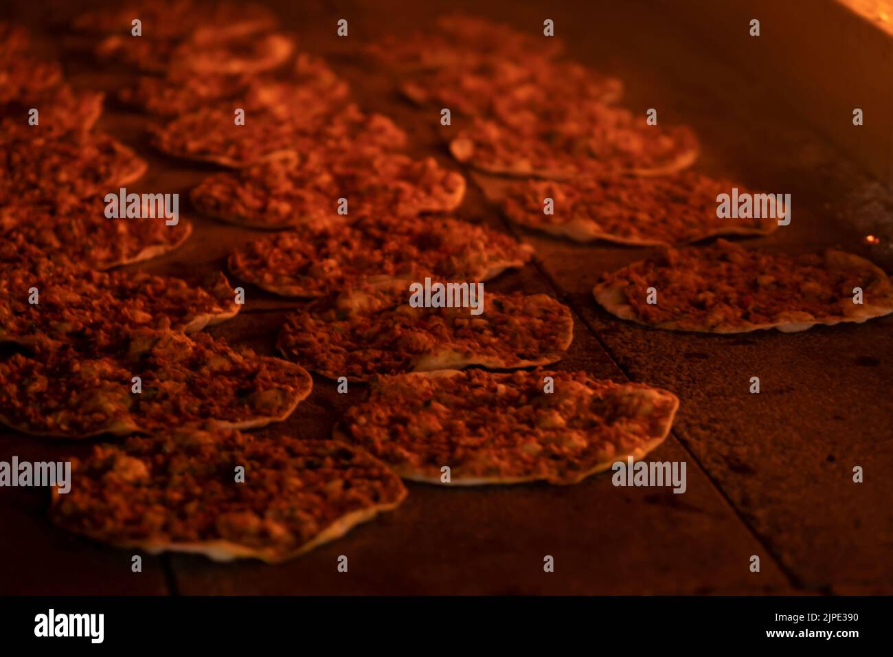 Traditional Turkish Lahmacun. Turkish pizza cooked in wood fire Stock ...
