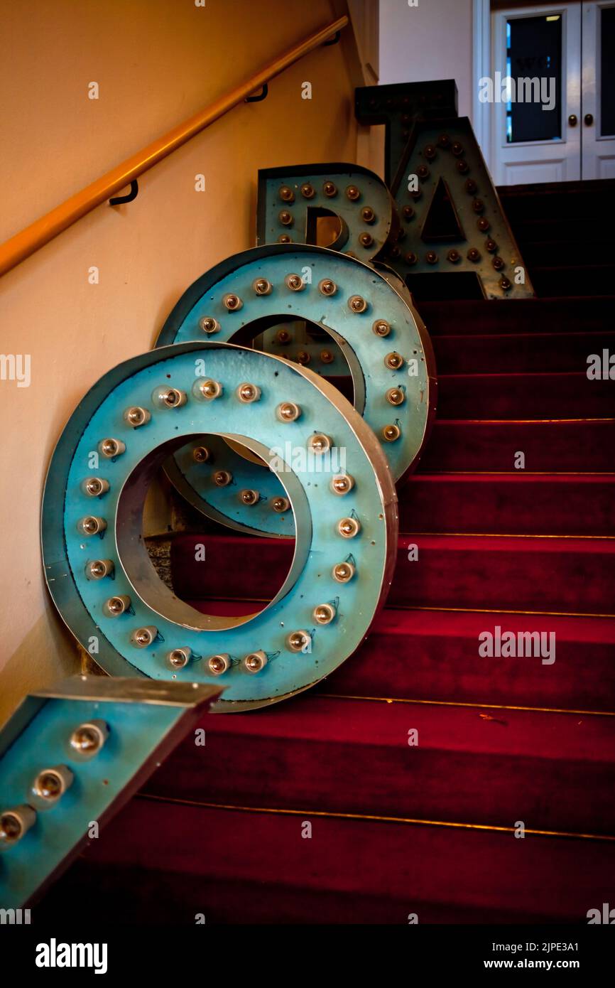 single step, neon letter, single steps, neon letters Stock Photo - Alamy