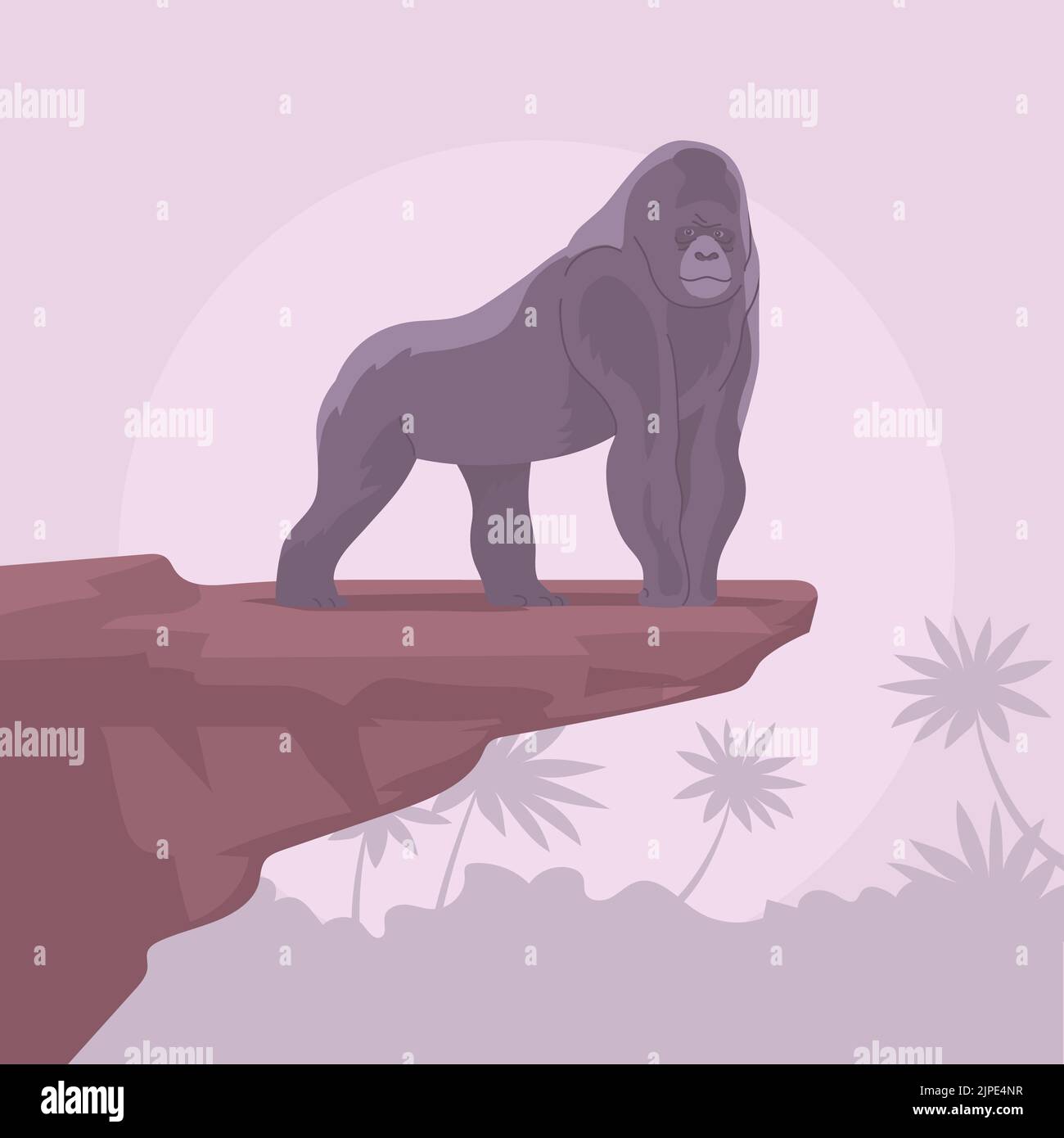 Big gorilla monkey. Standing on a rock. Tropical jungle. Anthropoid ...