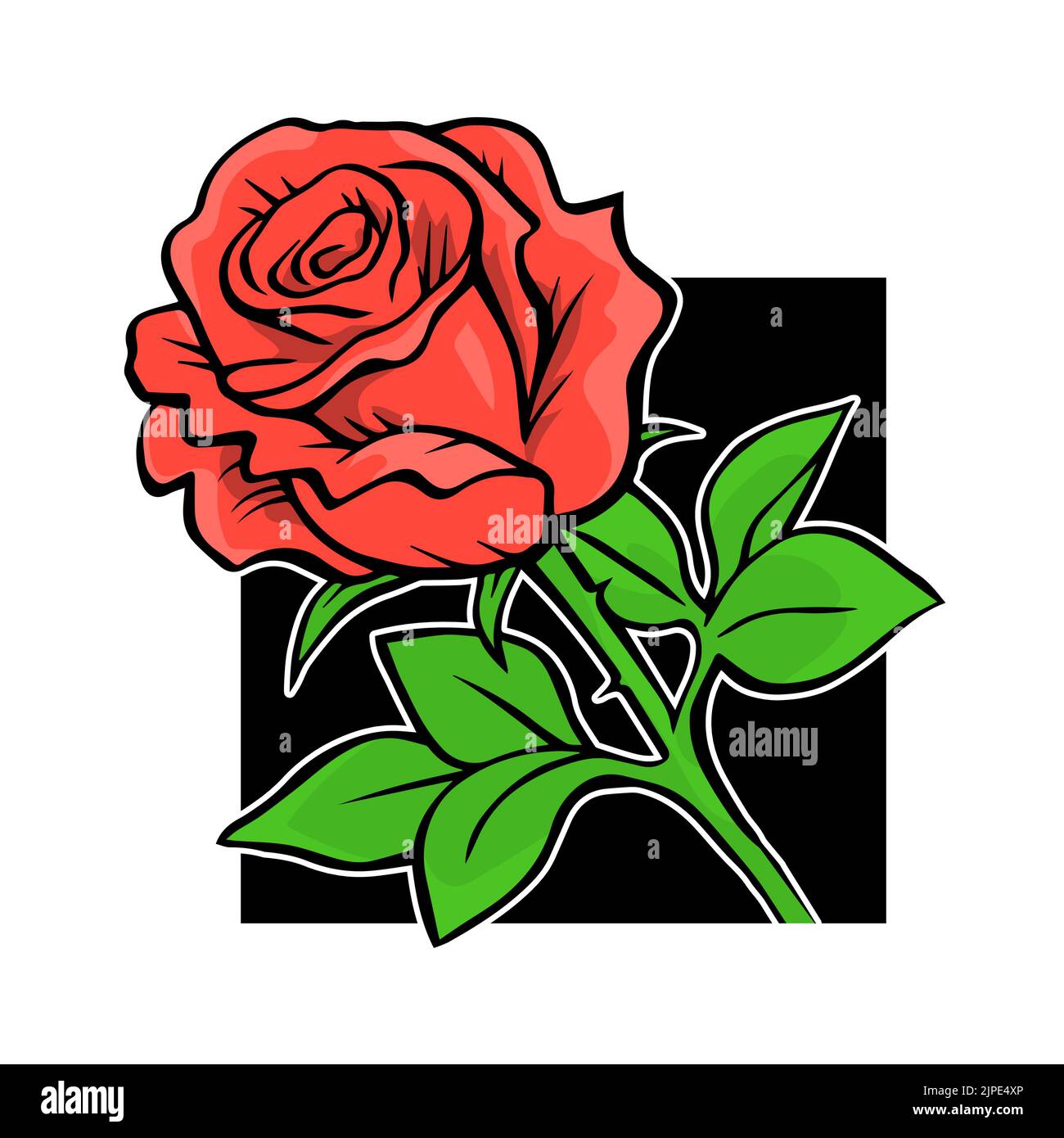 Red rose. Hand drawing with lines. Plants and flowers. Symbol of love ...