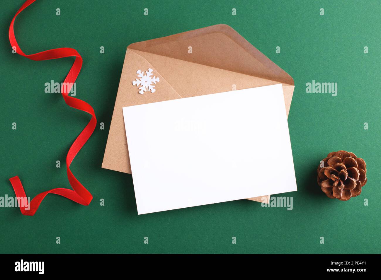 Christmas letter mock up with blank card and winter decorations ...