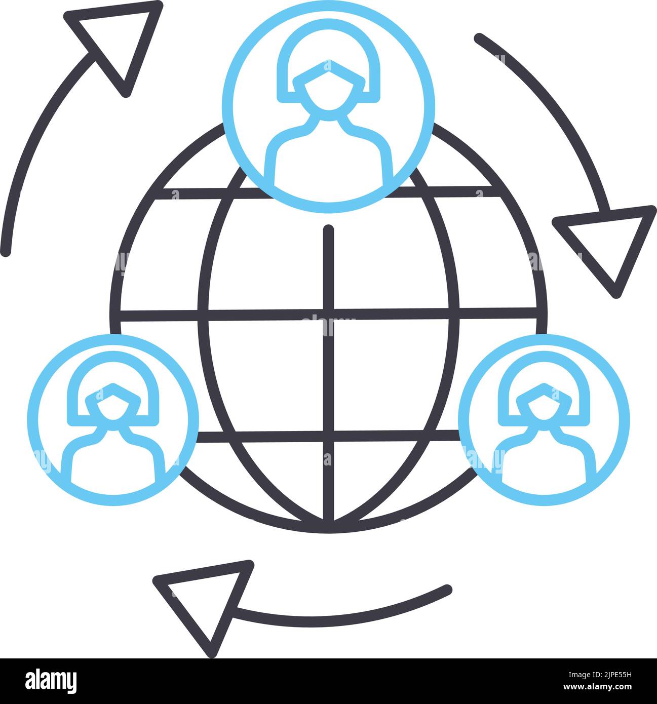 global networking line icon, outline symbol, vector illustration ...