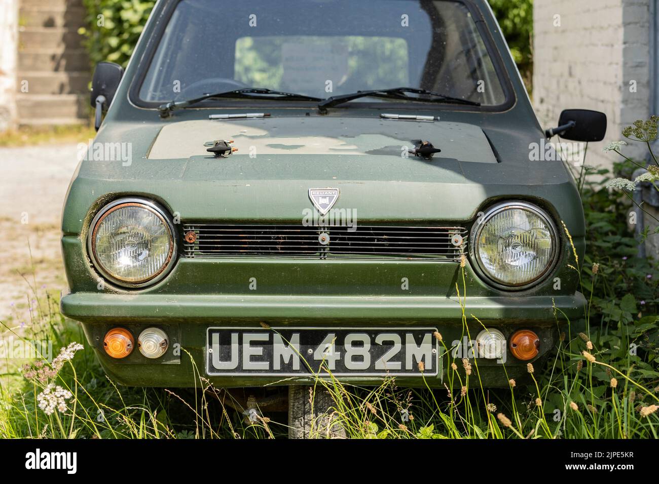 Llangollen Wales united kingdom July 16 2022 front view Reliant Robin ...