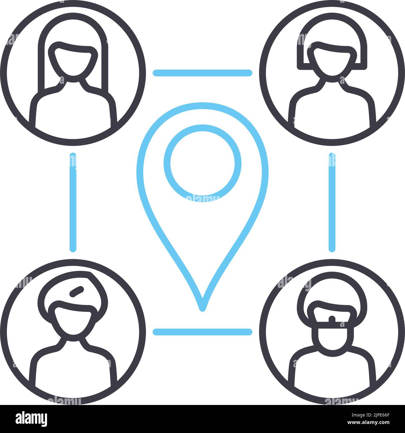 meeting point line icon, outline symbol, vector illustration, concept ...