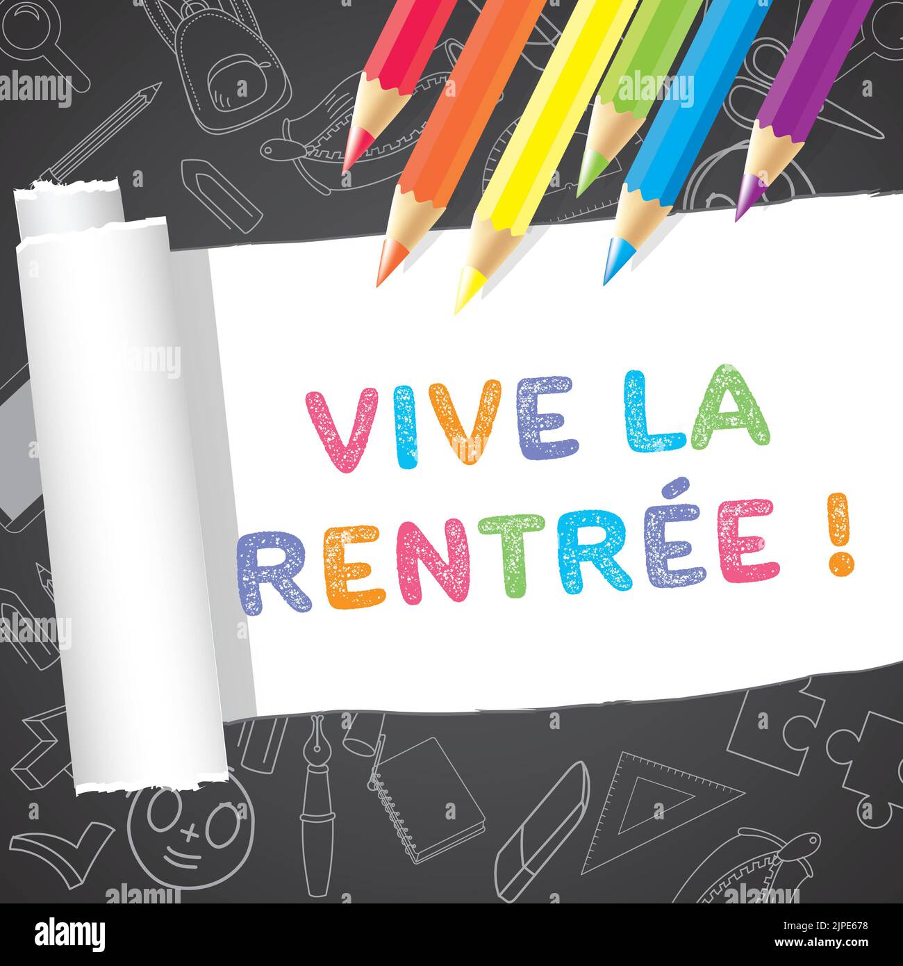 french back to school slate and doodles large banner Stock Photo - Alamy