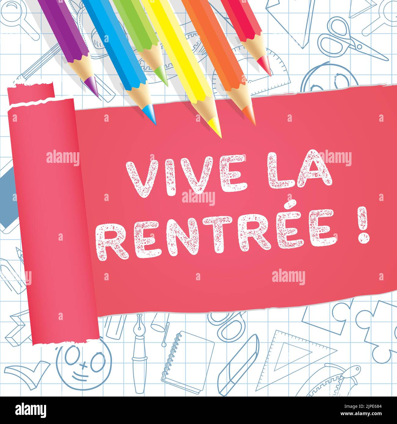 french back to school slate and doodles large banner Stock Photo - Alamy