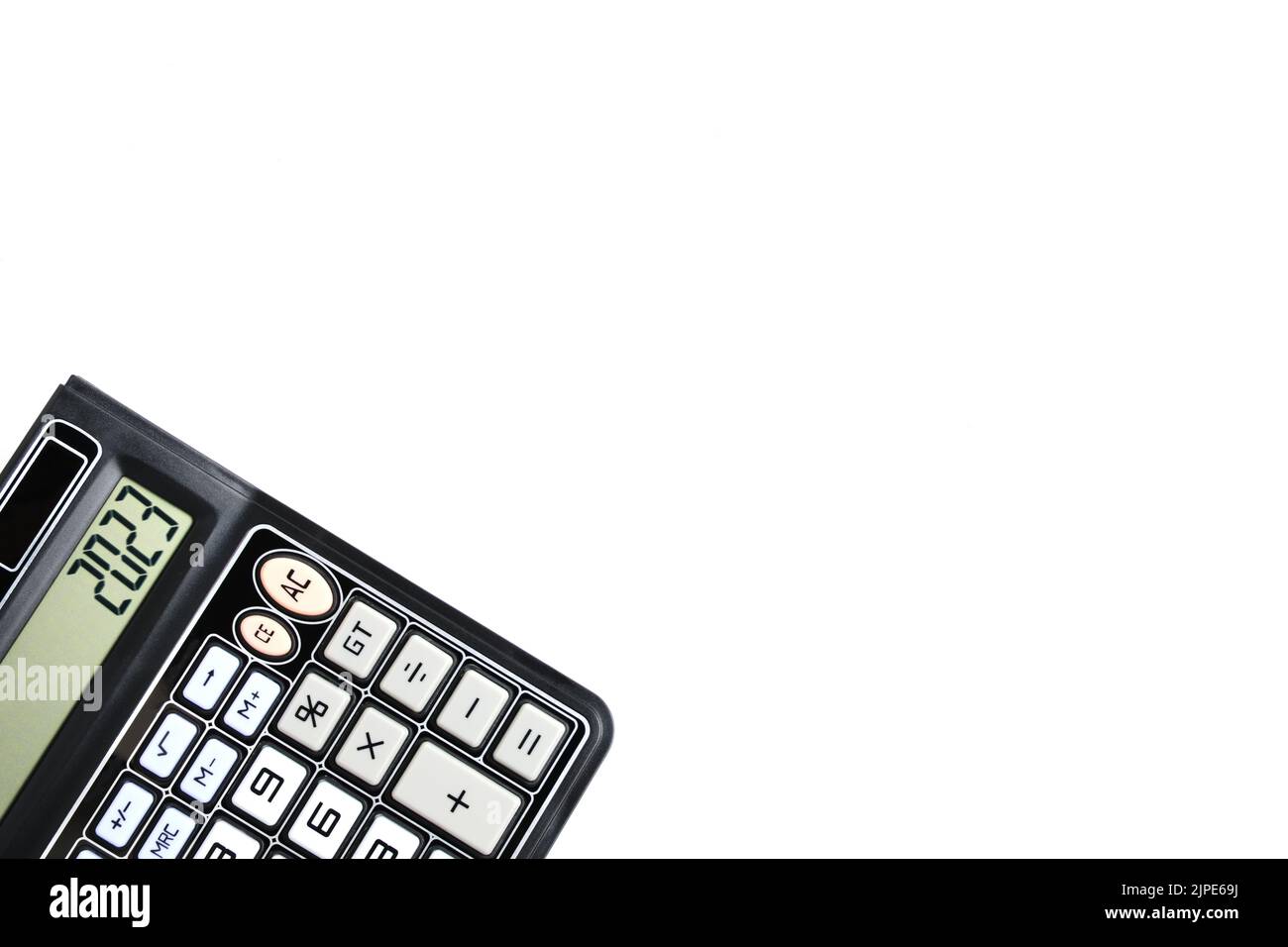 Calculator white background, isolate with an copyspace Stock Photo - Alamy