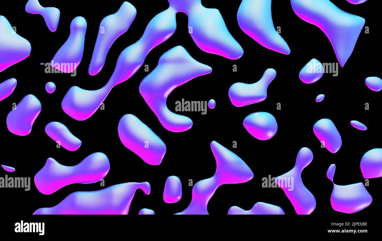 Fluid metallic drops background. Dynamic iridescent liquid forms. 3d ...