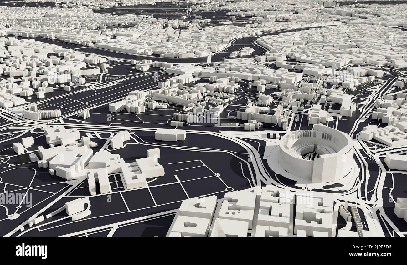 Rome, Italy city map aerial view. minimal design. 3D Rendering Stock ...