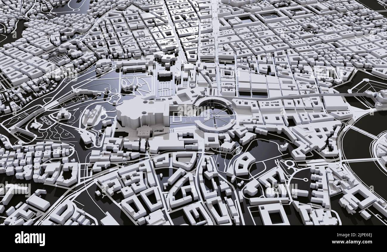 Rome, Italy city map aerial view. minimal design. 3D Rendering Stock ...