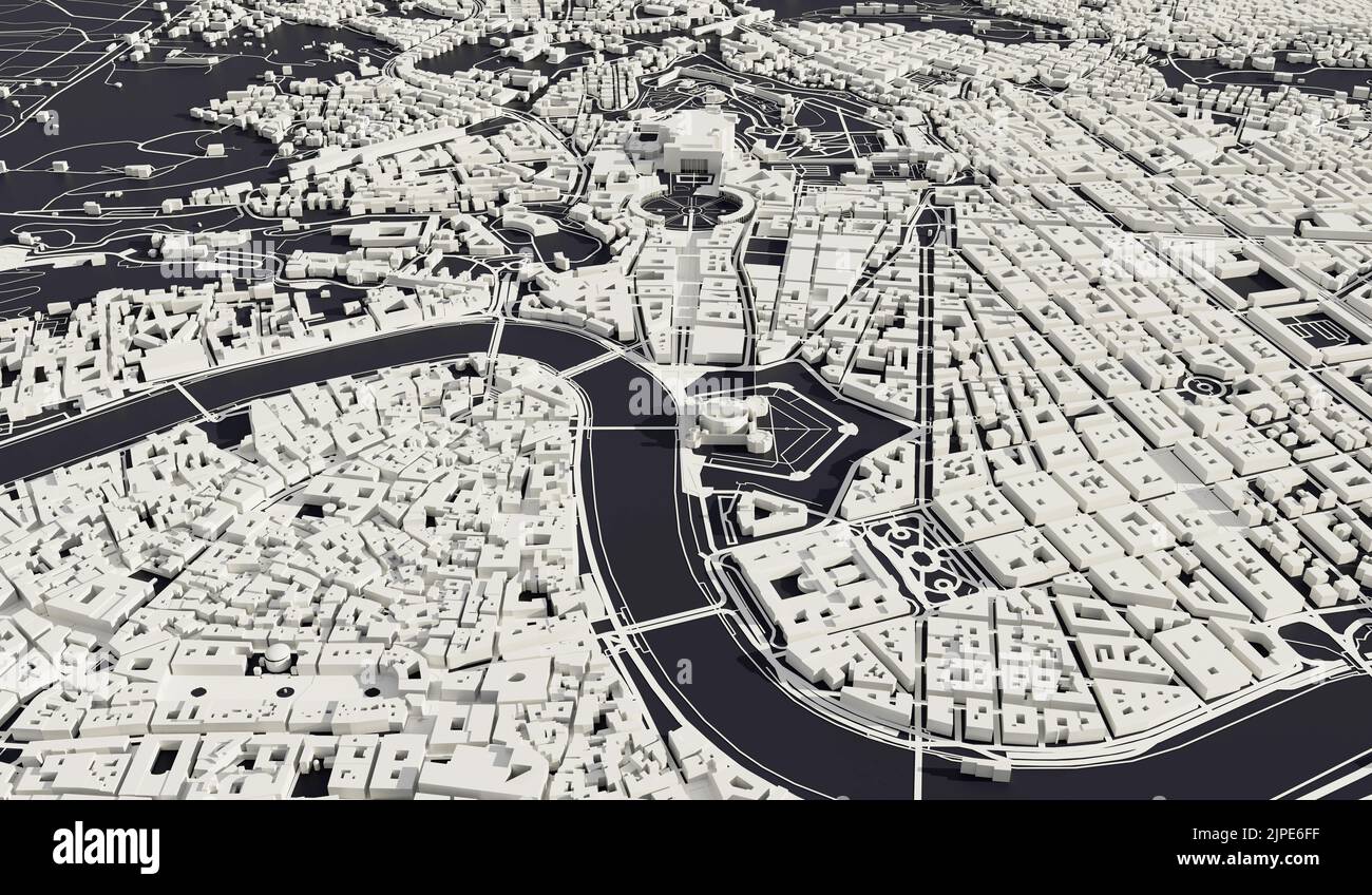 Rome, Italy city map aerial view. minimal design. 3D Rendering Stock ...