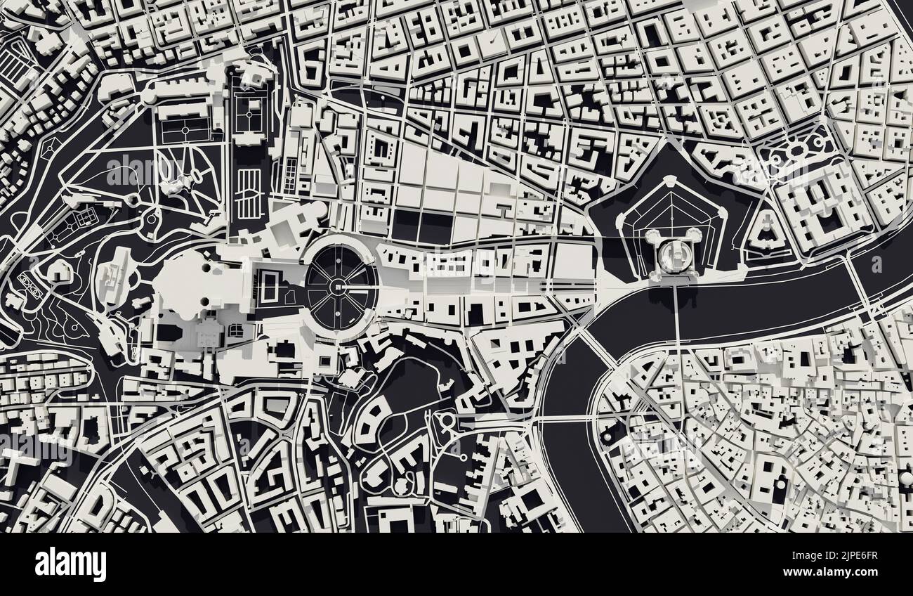 Rome, Italy city map aerial view. minimal design. 3D Rendering Stock ...