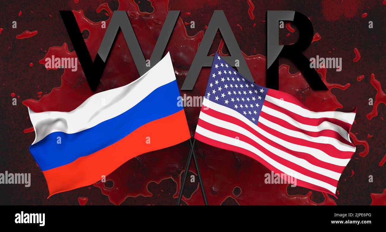 War Russia vs US, War Russia and USA on realistic blood background ...