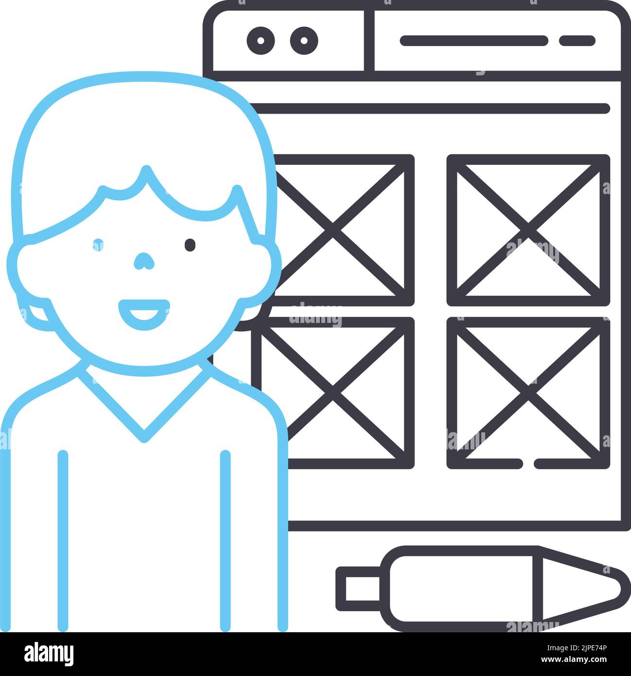 web designer male line icon, outline symbol, vector illustration ...