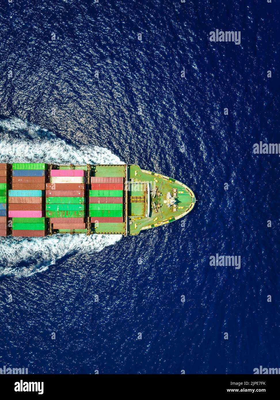 Aerial top view of a loaded cargo container ship Stock Photo - Alamy