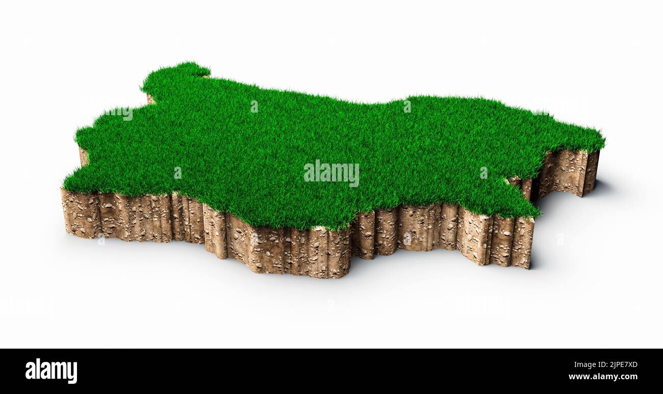 A 3D rendering of the grassy Bulgaria map topography isolated on a ...