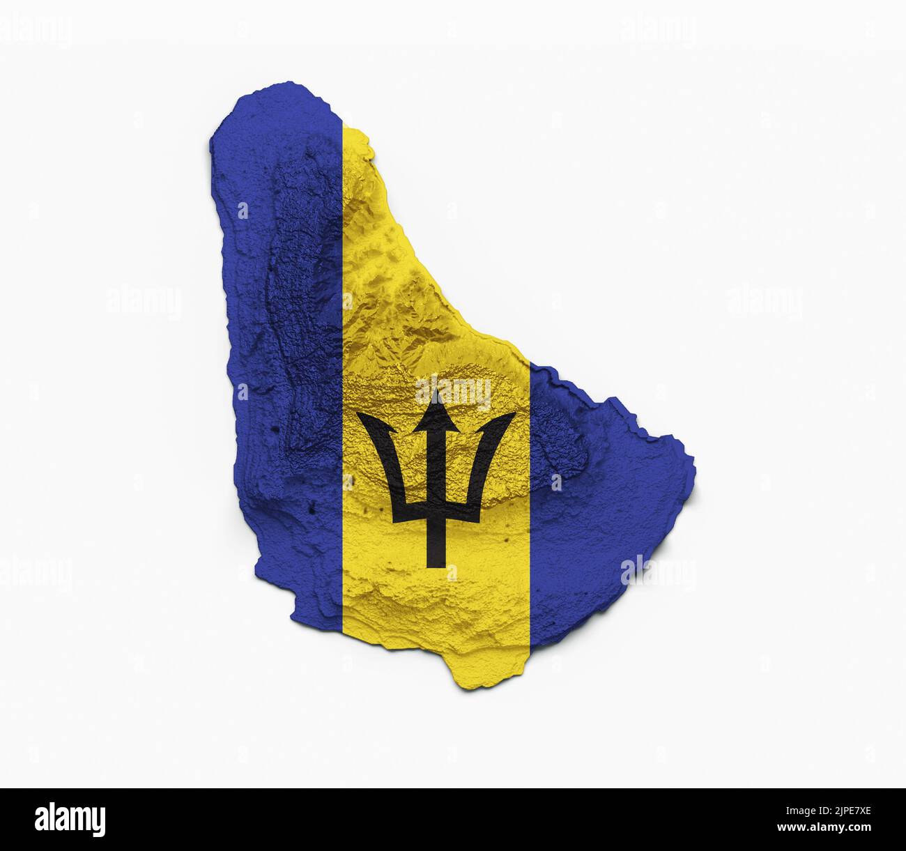 A 3D rendering of the Barbados Flag Shaded relief map topography ...