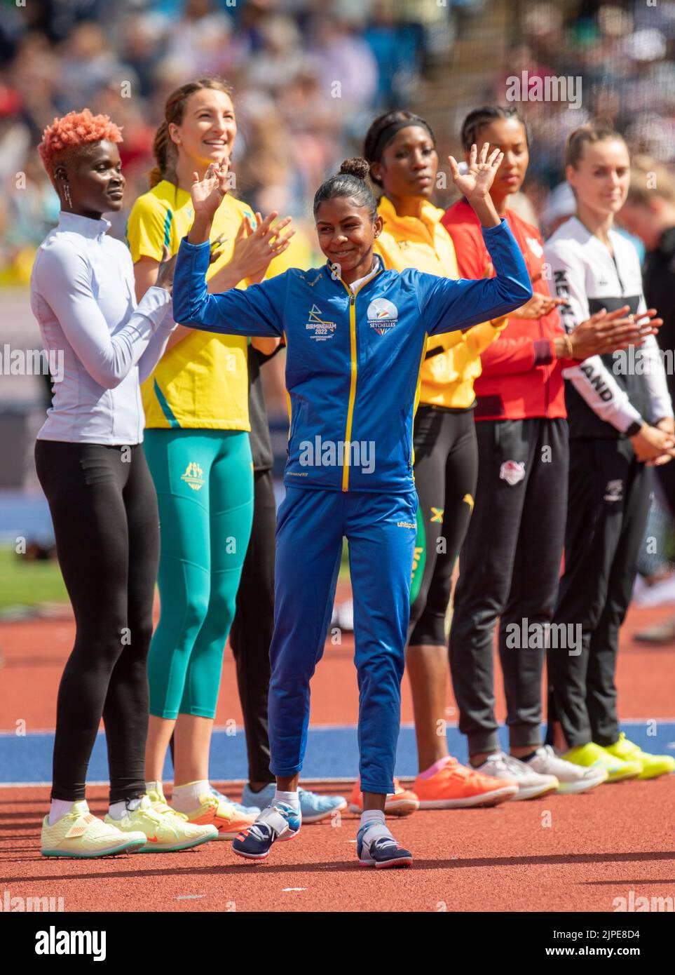 Natasha Chetty of the Seychelles competing in the women’s high jump ...