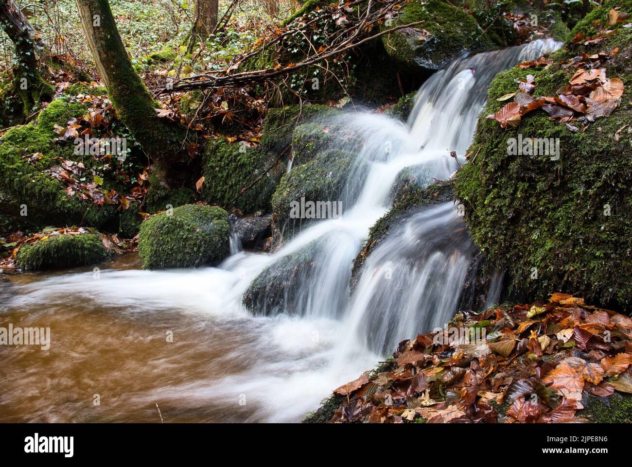 Waterfall at Gaisholl waterfalls in the Black forest of Germany on a ...