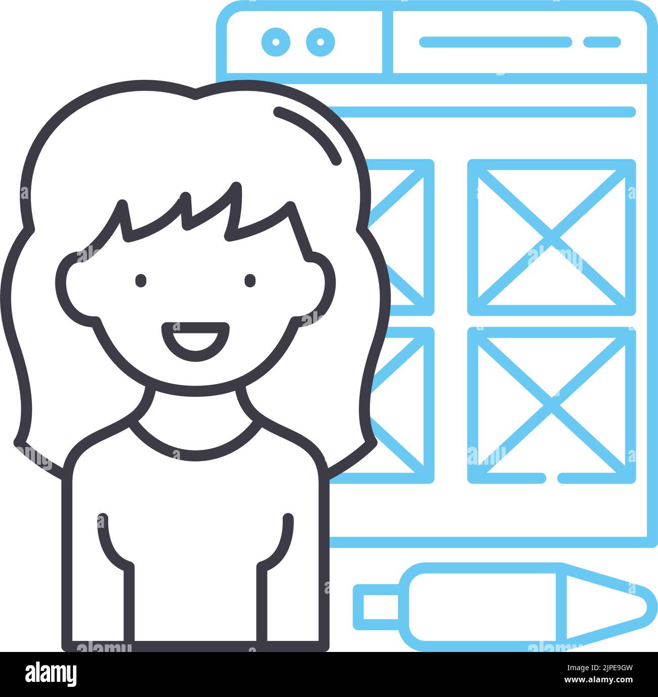 Web Designer Female Line Icon Outline Symbol Vector Illustration