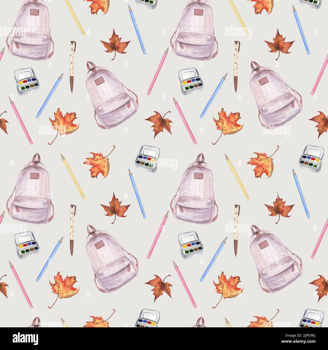 Seamless pattern of watercolor objects. Stationery Stock Photo - Alamy