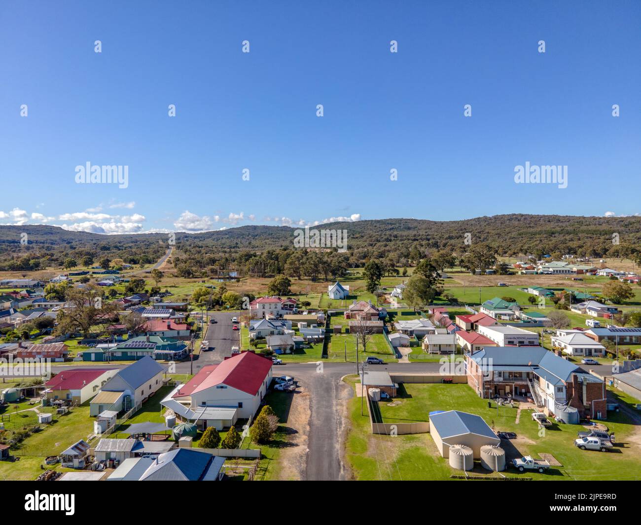 A high-angle shot of Emmaville town with the forest background Stock ...