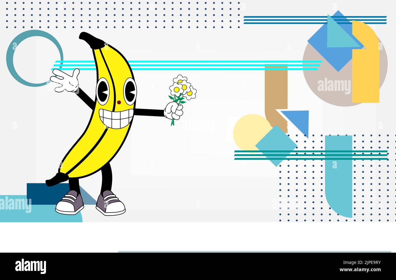 banana character retro cartoon style background in vector format Stock ...