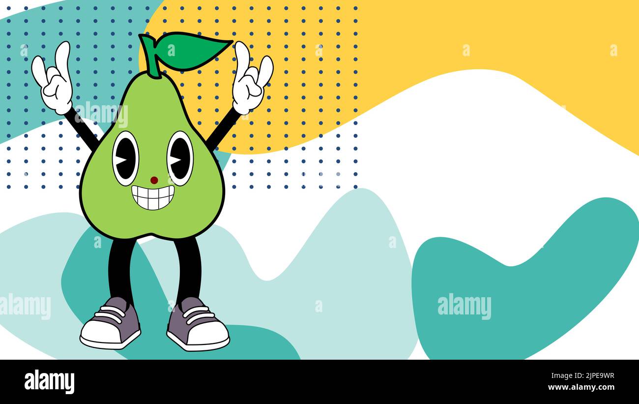 pear character retro cartoon style background in vector format Stock ...