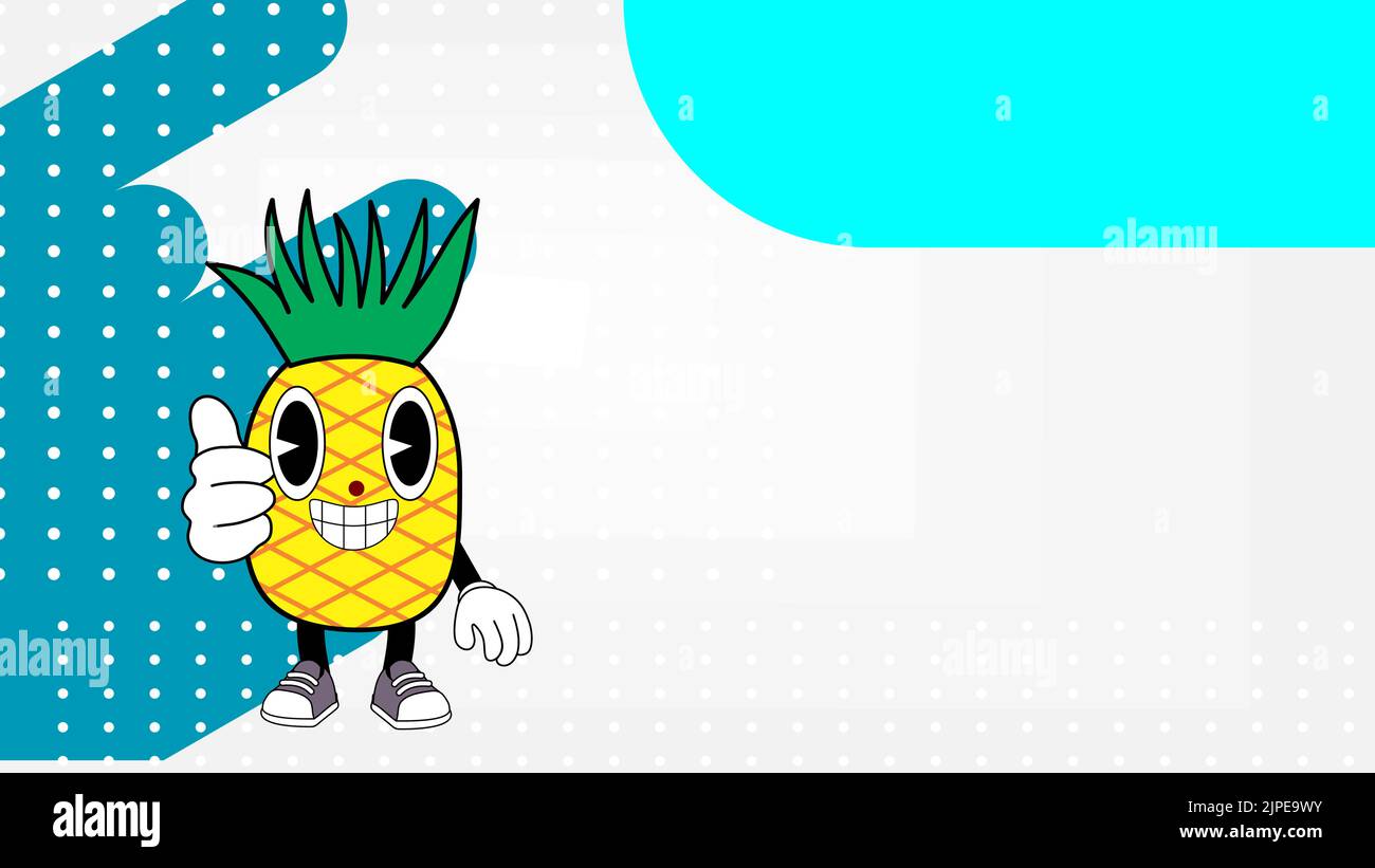 pineapple character retro cartoon style background in vector format ...