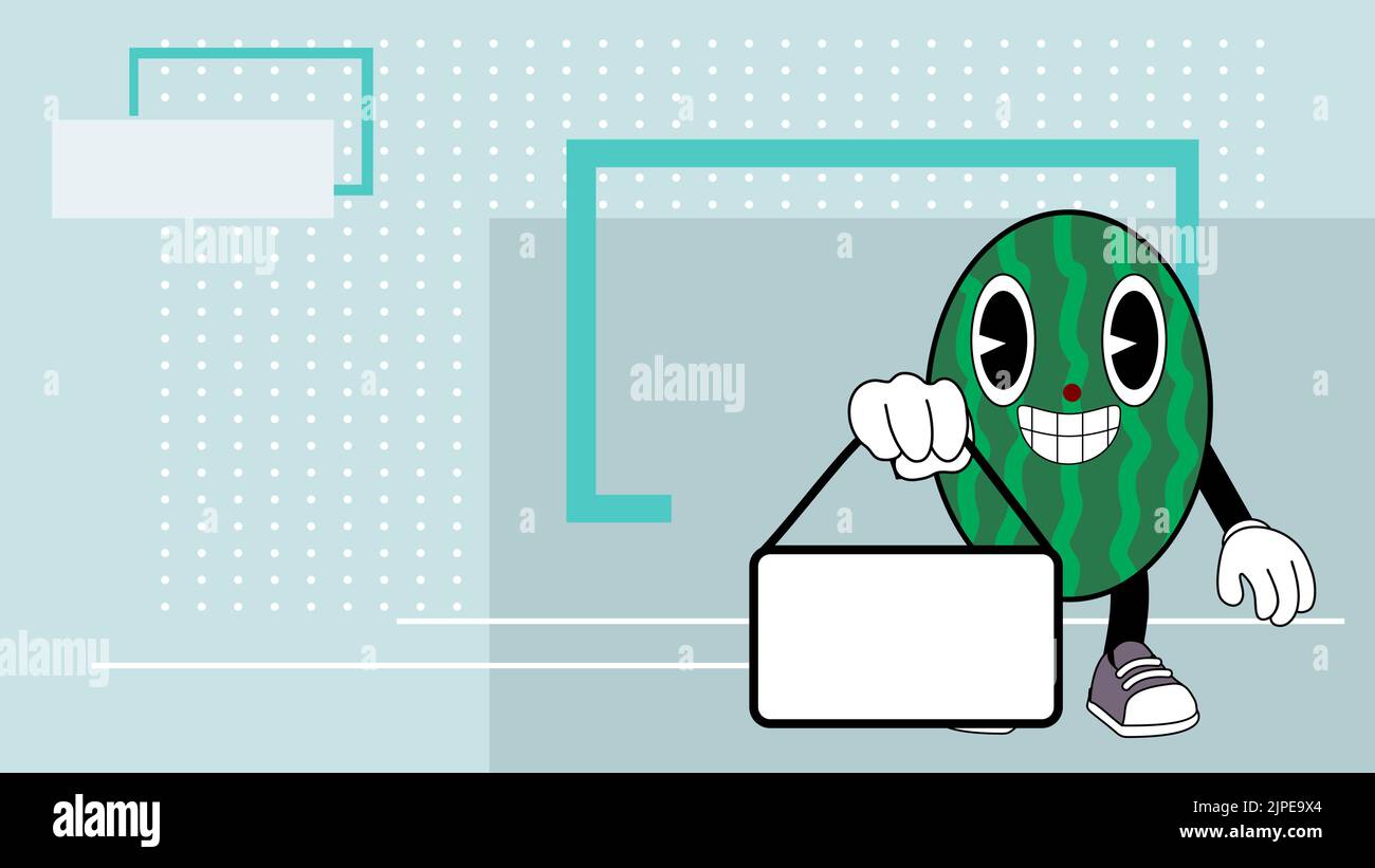 watermelon character retro cartoon style background in vector format ...