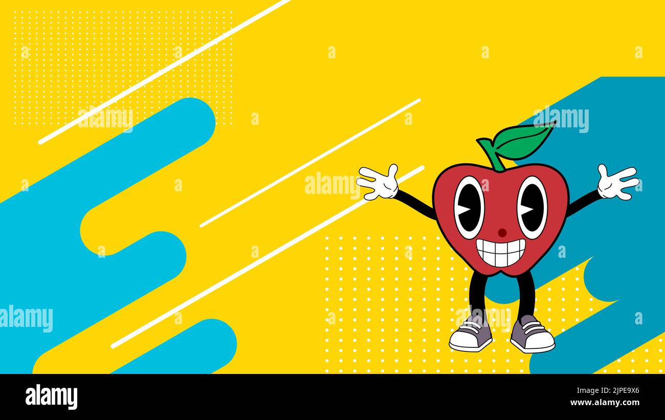 apple character retro cartoon style background in vector format Stock ...