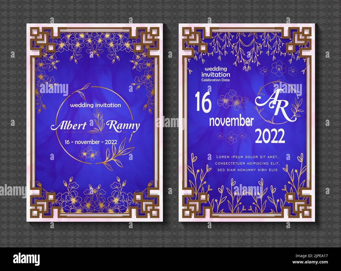A two-sided wedding invitation template with an editable text Stock ...