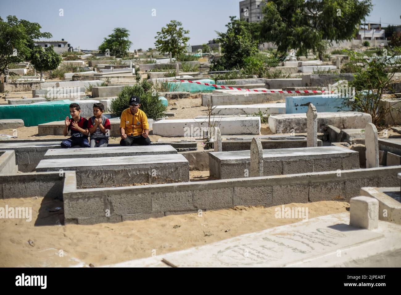 Gaza, Palestine. 17th Aug, 2022. Relatives of five Palestinian children ...