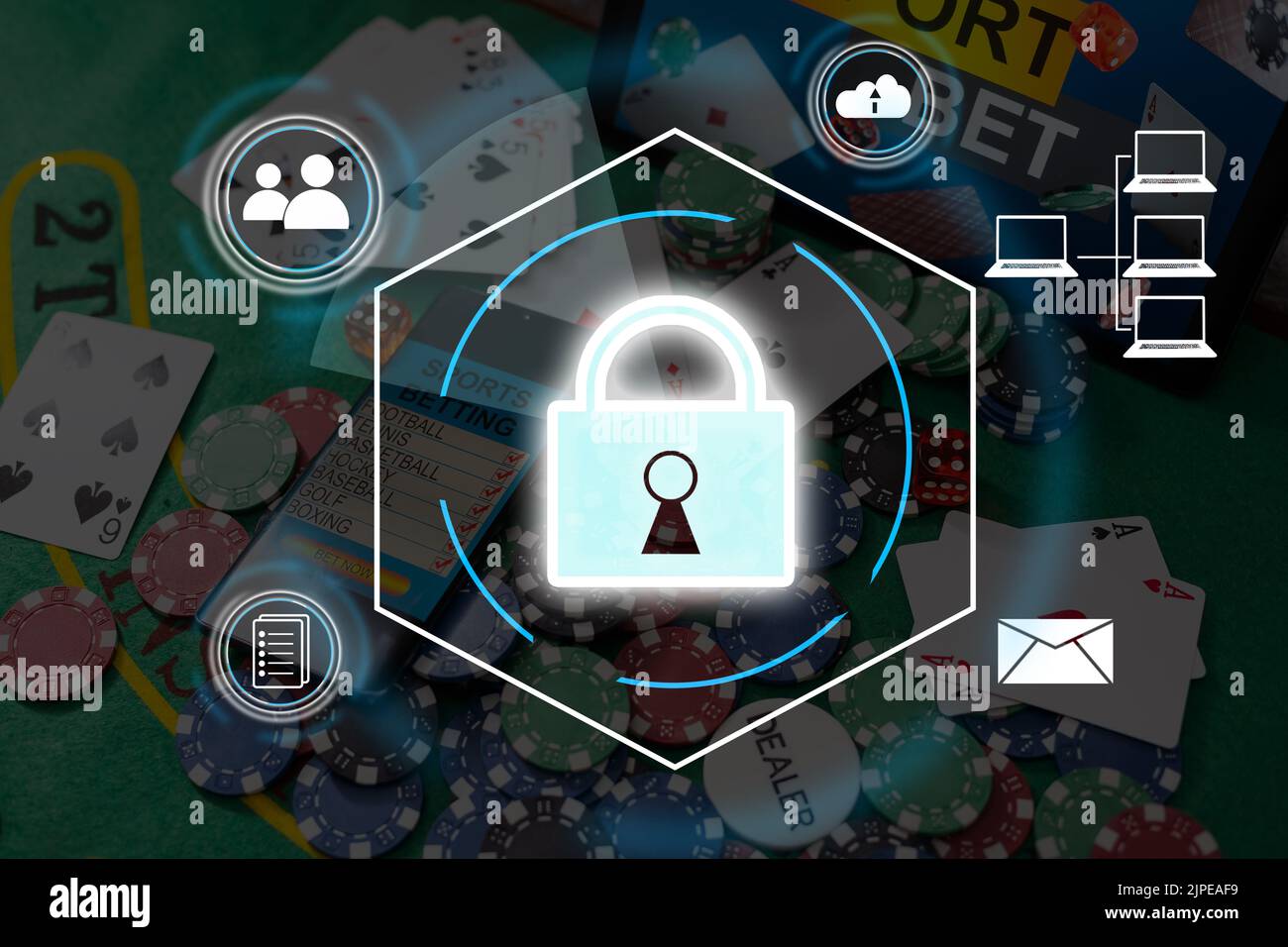 Digital padlock icon, cyber security network and data protection ...