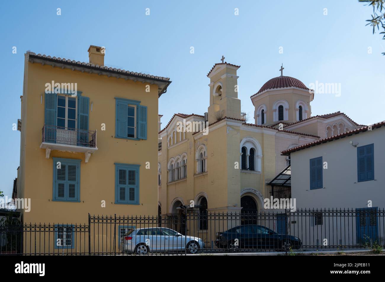 ATHENS, GREECE - MAY 14, 2022: Church of beautiful architecture with ...