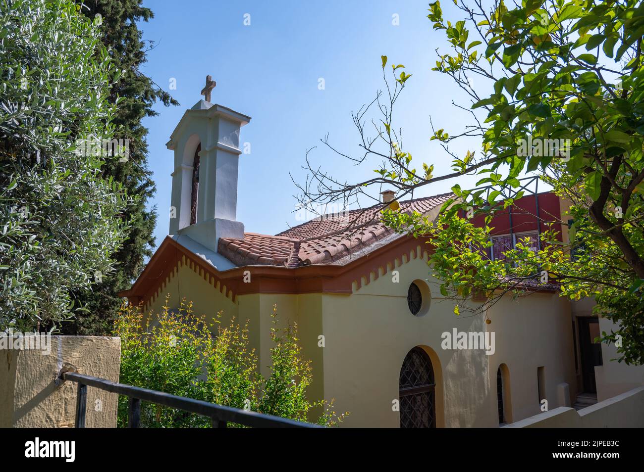 ATHENS, GREECE - MAY 14, 2022: Church of beautiful architecture with ...