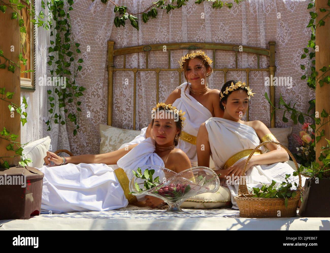 Girls dressed as Goddesses of Lantada on a float during celebrations ...