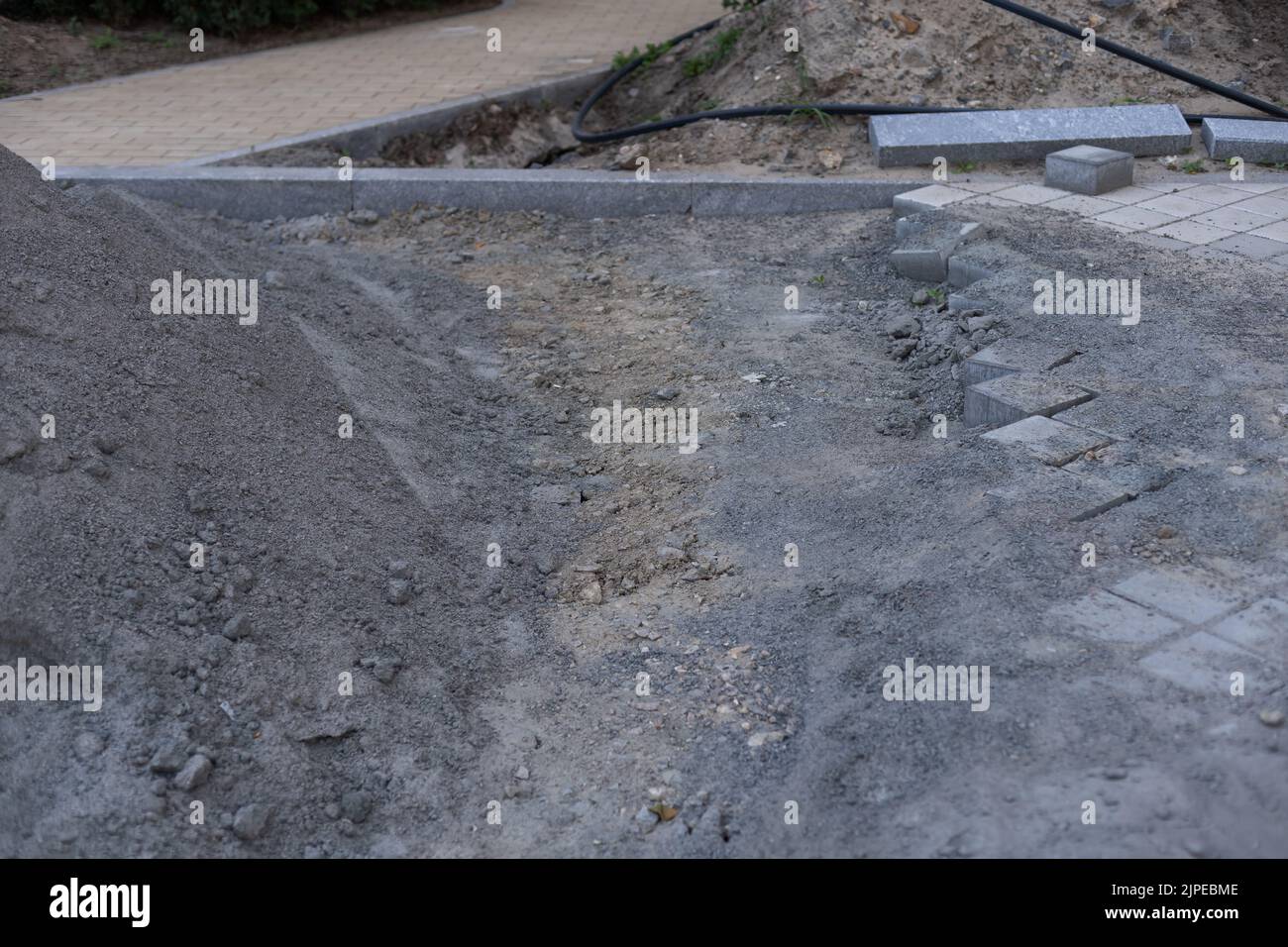 Pavement rocks, stones and cobblestone blocks, construction of path ...