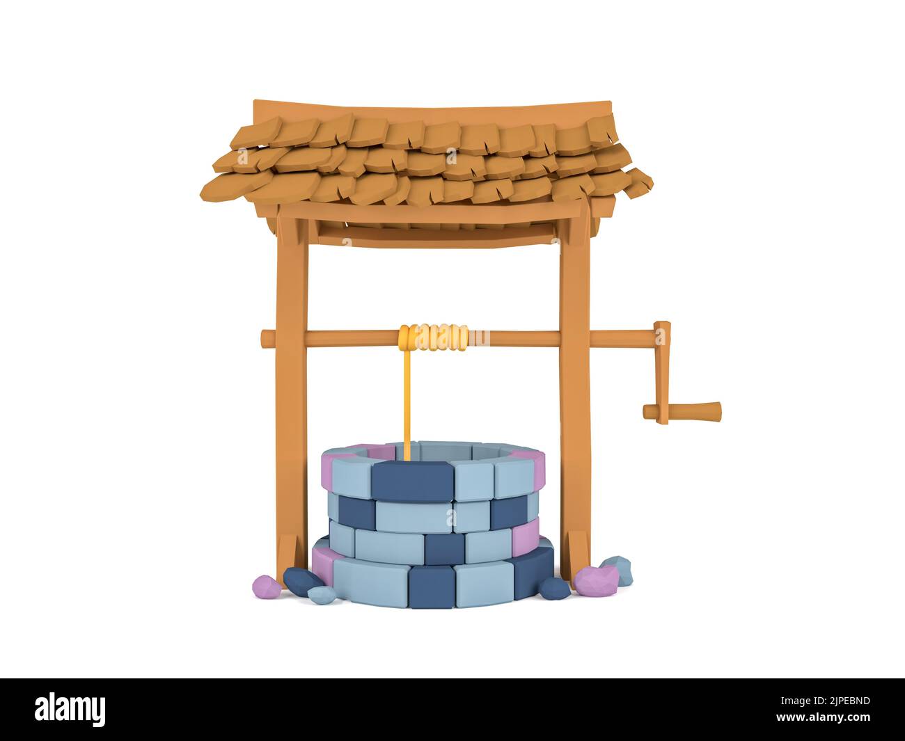 Cartoon wishing well isolated on white background, 3D Rendering Stock ...