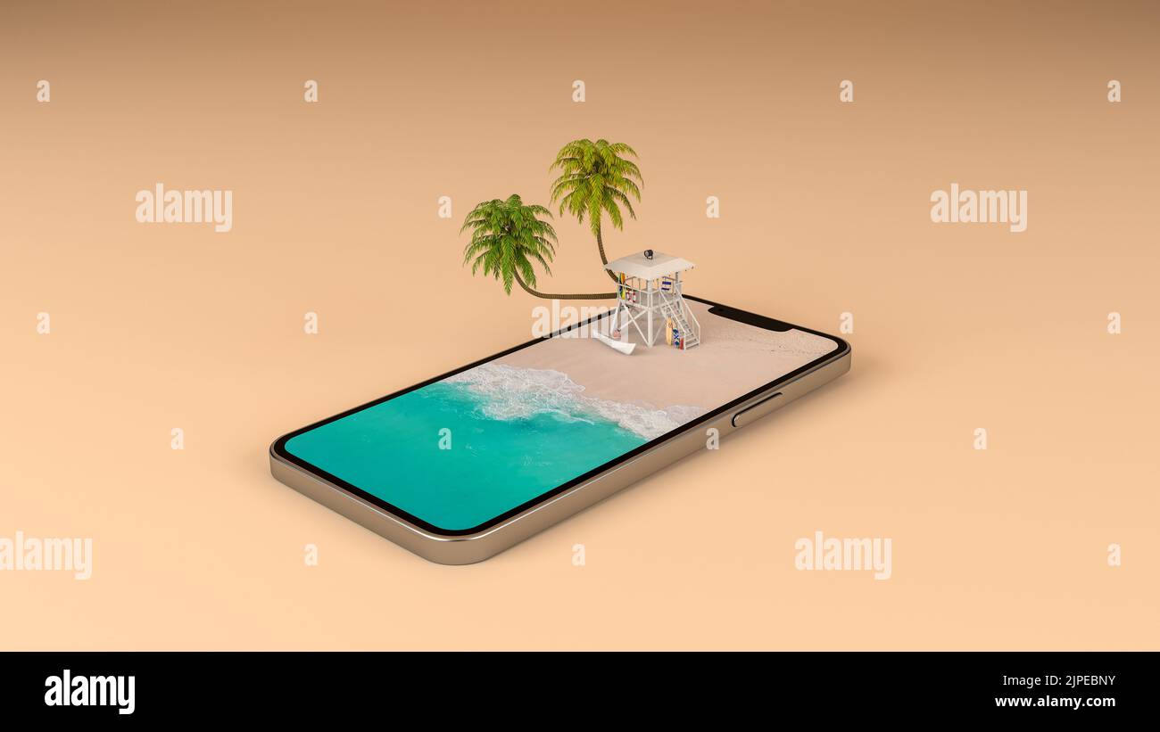 Summer vacation beach holiday travel destination on mobile phone screen ...